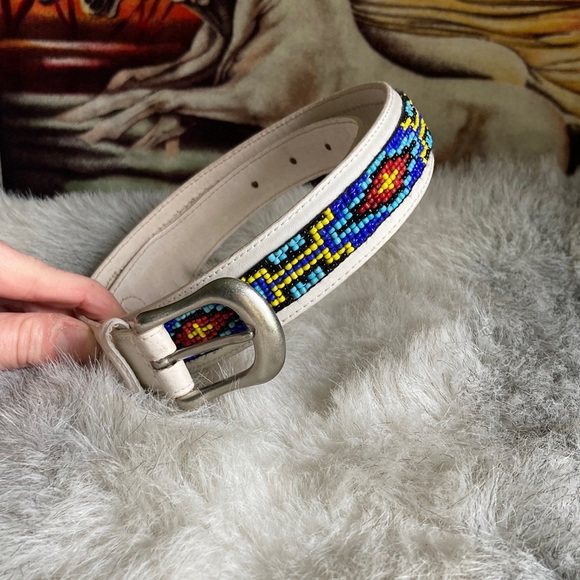 Vintage | Accessories | Vintage Beaded White Belt Beautiful Beadwork ...